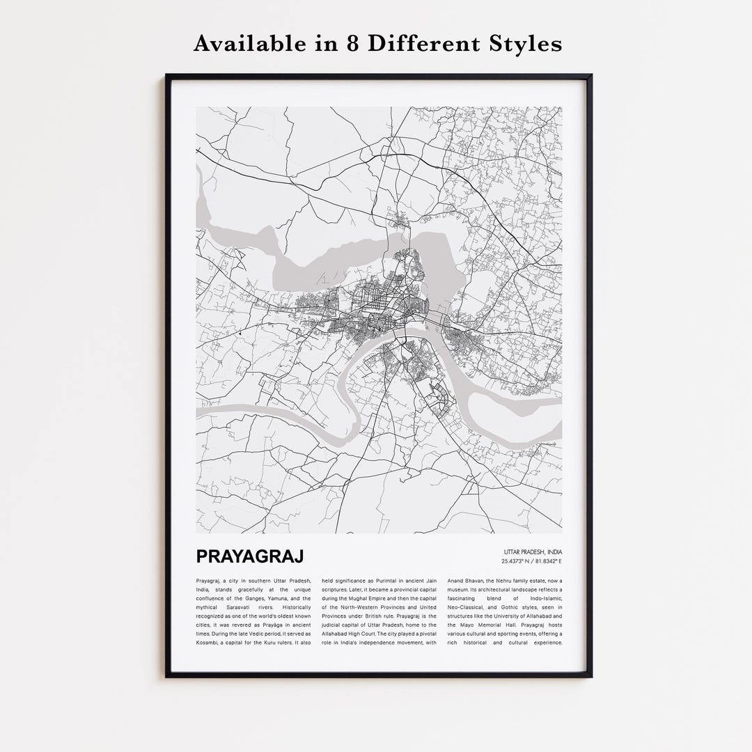 Allahabad Map Print, Allahabad Travel Map, Allahabad Wall Decor Art ...