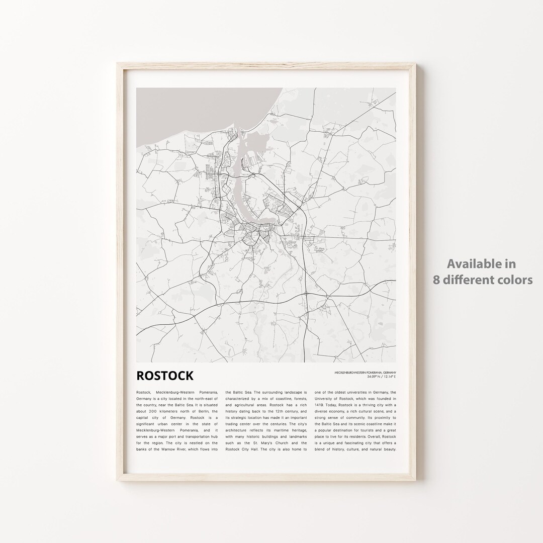 Rostock Map Print, Rostock Travel Map, Rostock Wall Decor Art, Rostock ...