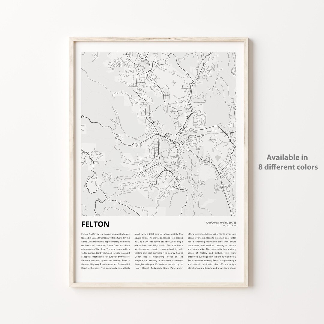Felton Map Print, Felton Travel Map, Felton Wall Decor Art, Felton ...