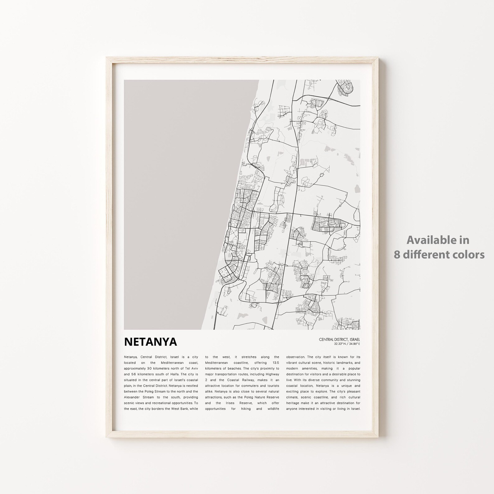Netanya Map Print, Netanya Travel Map, Netanya Wall Decor Art, Netanya ...