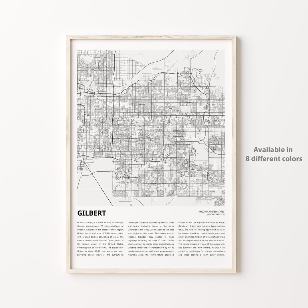 Gilbert Map Print, Gilbert Travel Map, Gilbert Wall Decor Art, Gilbert ...