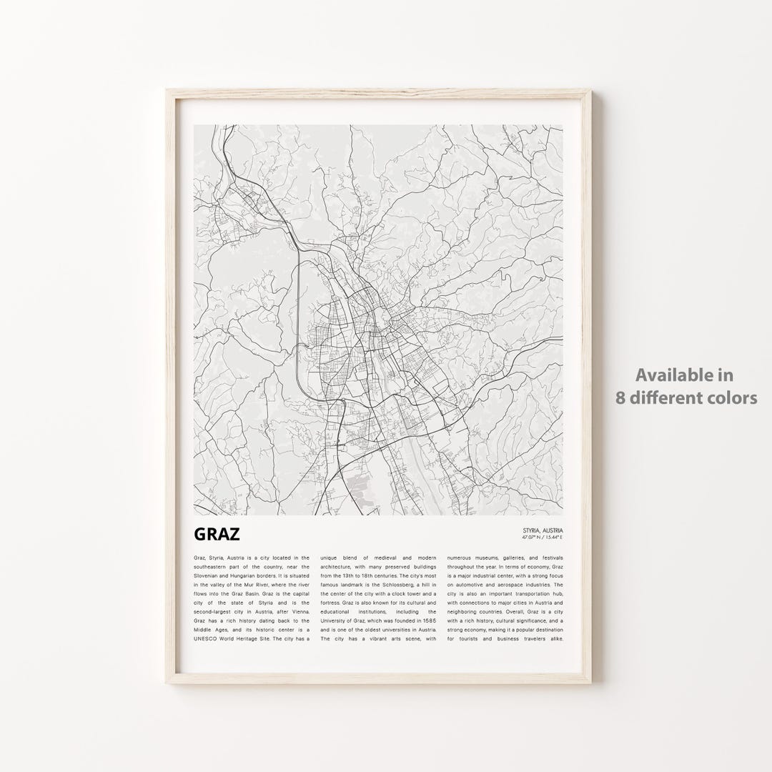Graz Map Print, Graz Travel Map, Graz Wall Decor Art, Graz Styria ...