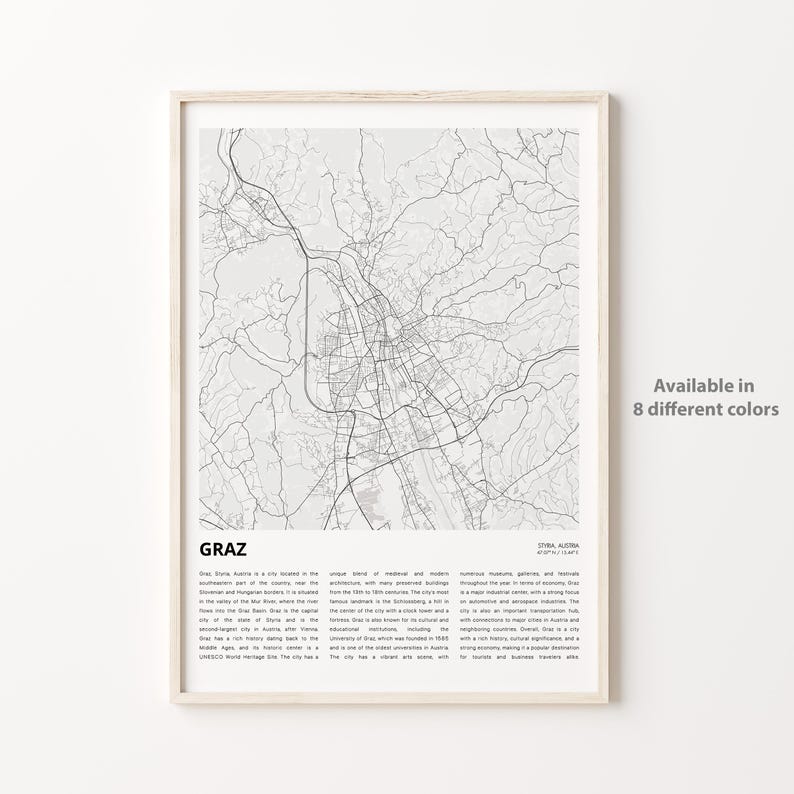 Graz Map Print, Graz Travel Map, Graz Wall Decor Art, Graz Styria ...