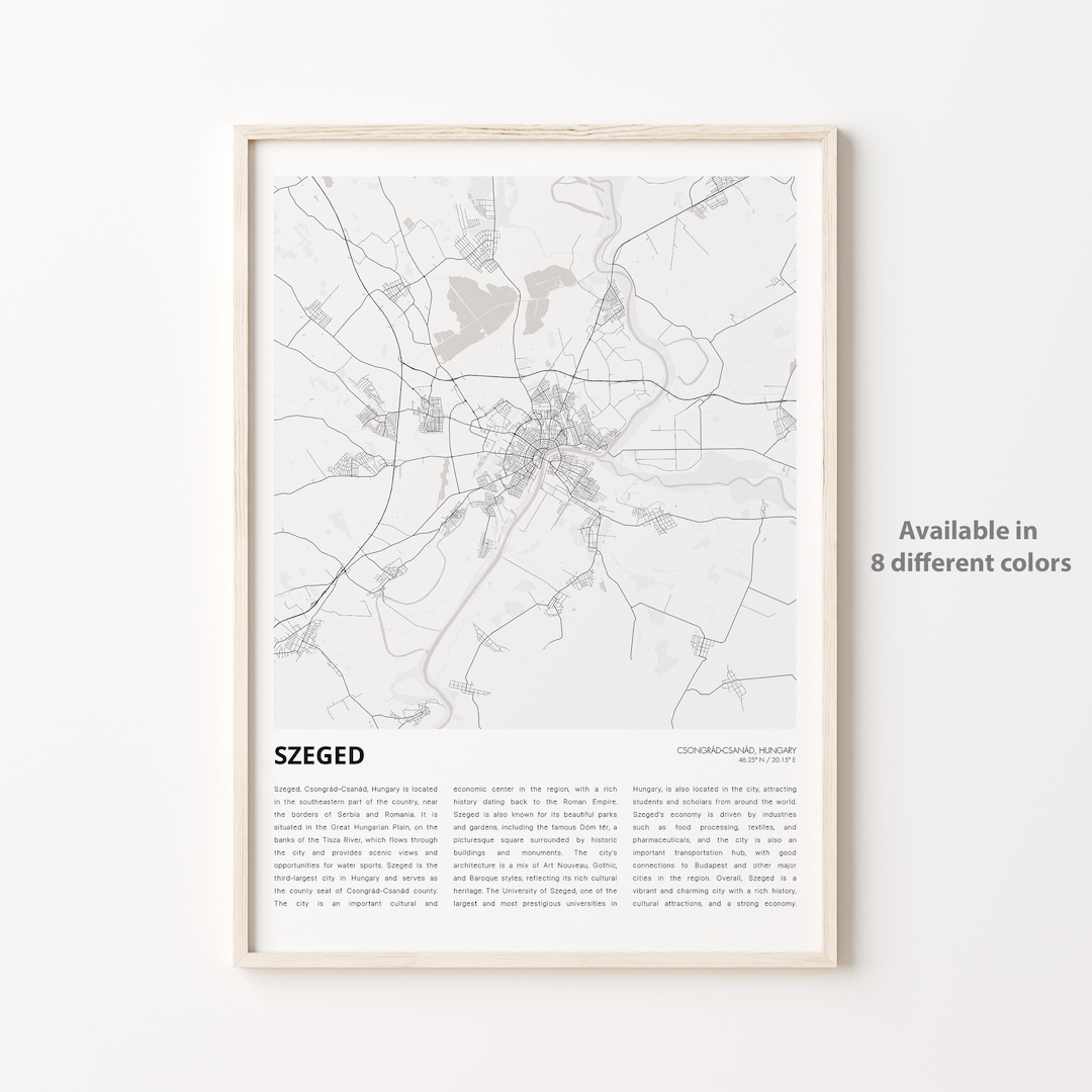Szeged Map Print, Szeged Travel Map, Szeged Wall Decor Art, Szeged ...