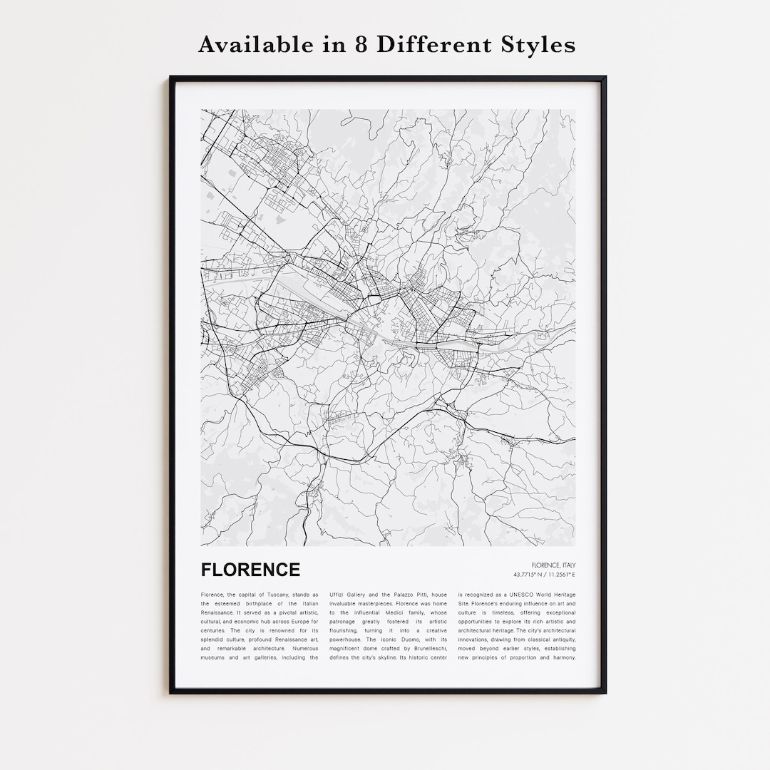 Florence Map Print, Florence Travel Map, Florence Wall Decor Art ...
