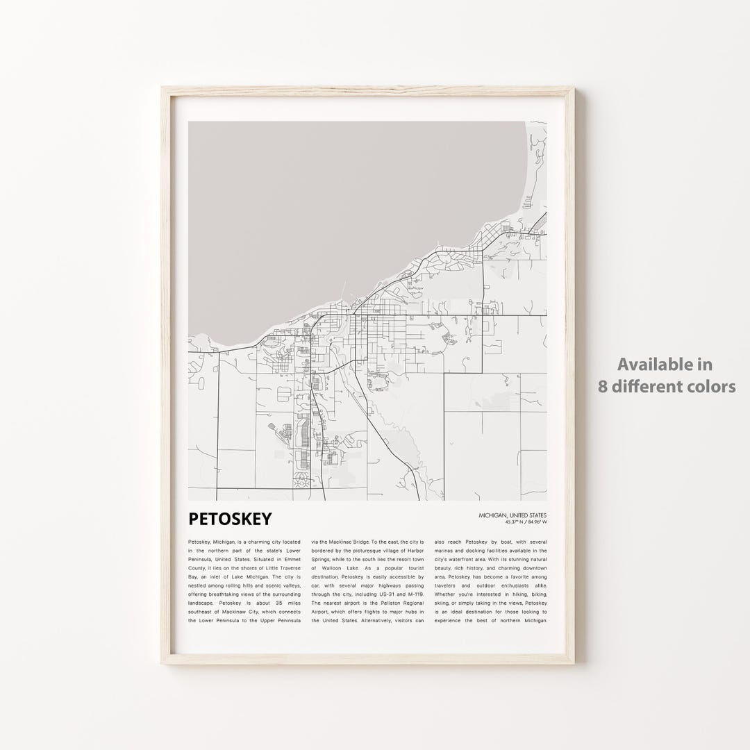 Petoskey Map Print, Petoskey Travel Map, Petoskey Wall Decor Art ...