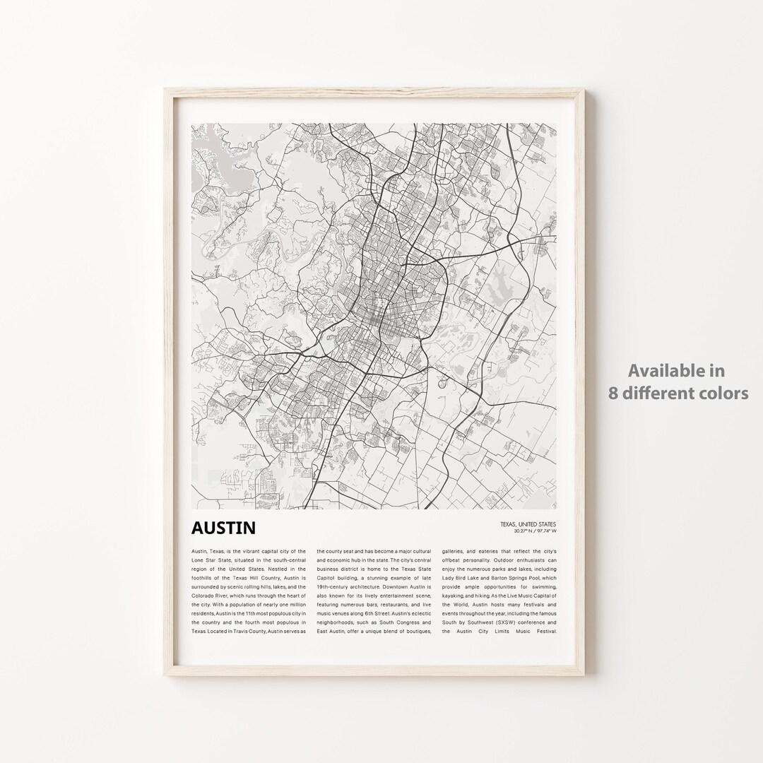 Austin Map Print, Austin Travel Map, Austin Wall Decor Art, Austin Texas, Housewarming Gift ...