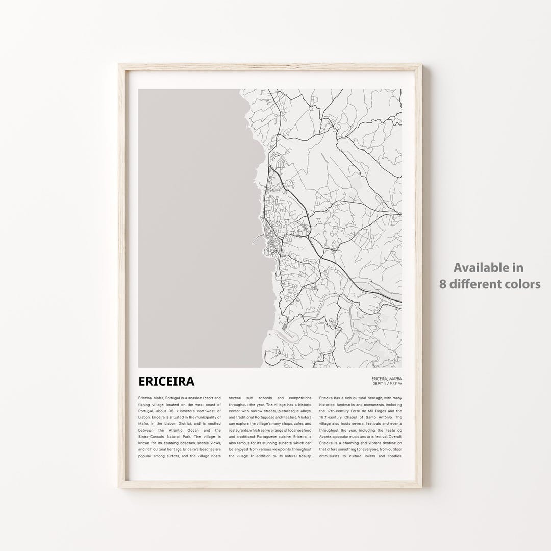 Ericeira Map Print, Ericeira Travel Map, Ericeira Wall Decor Art ...
