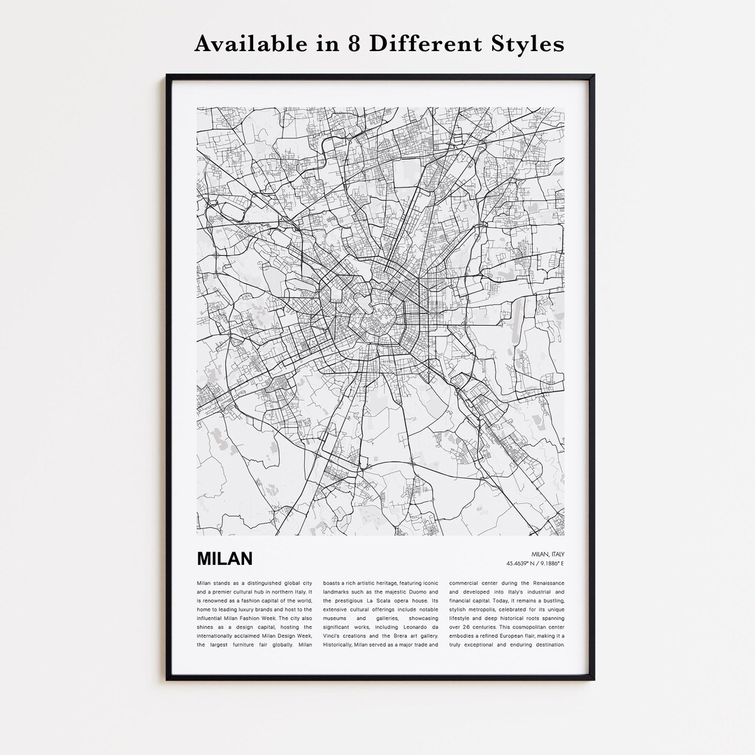 Milan Map Print, Milan Travel Map, Milan Wall Decor Art, Milan Milan ...