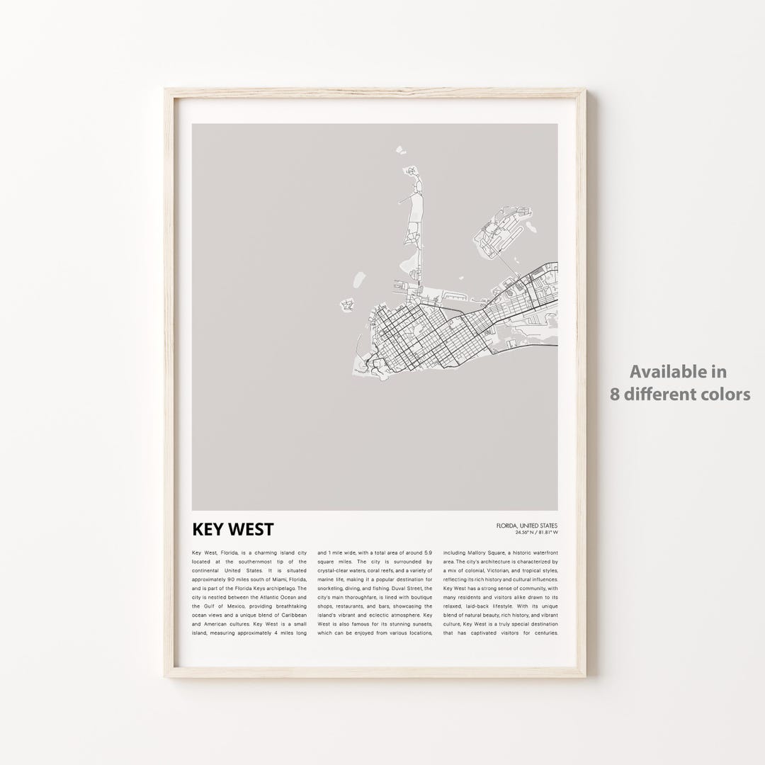 Key West Map Print, Key West Travel Map, Key West Wall Decor Art, Key ...