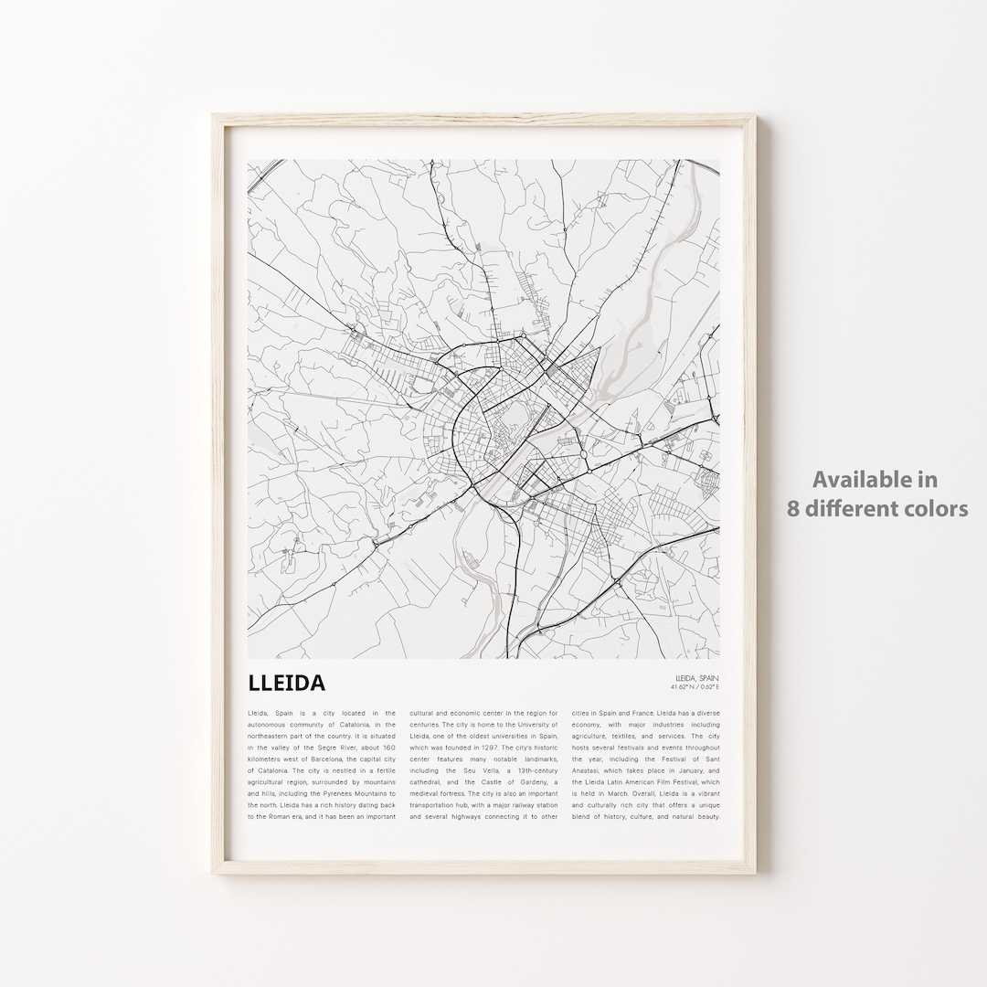 Lleida Map Print, Lleida Travel Map, Lleida Wall Decor Art, Lleida ...