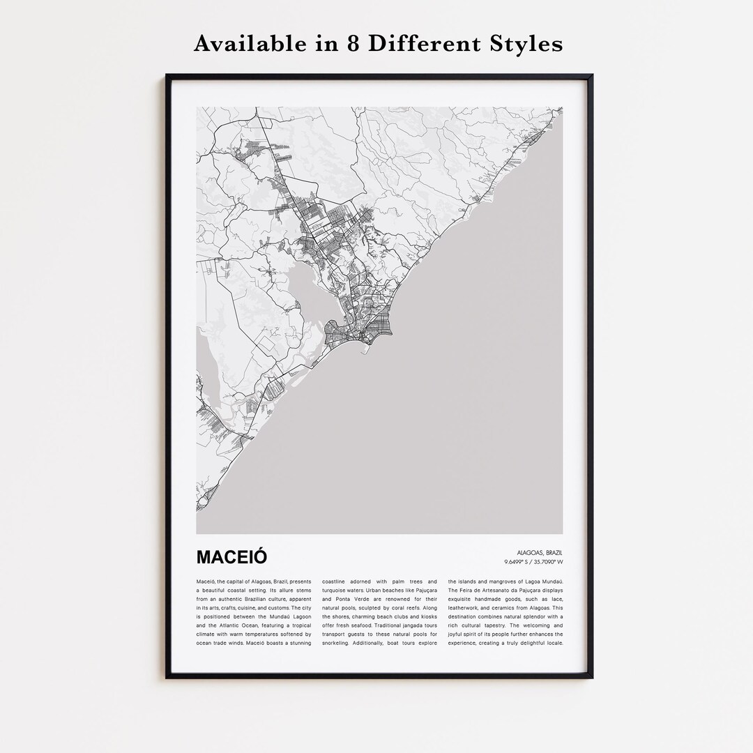 Maceió Map Print, Maceió Travel Map, Maceió Wall Decor Art, Maceió ...