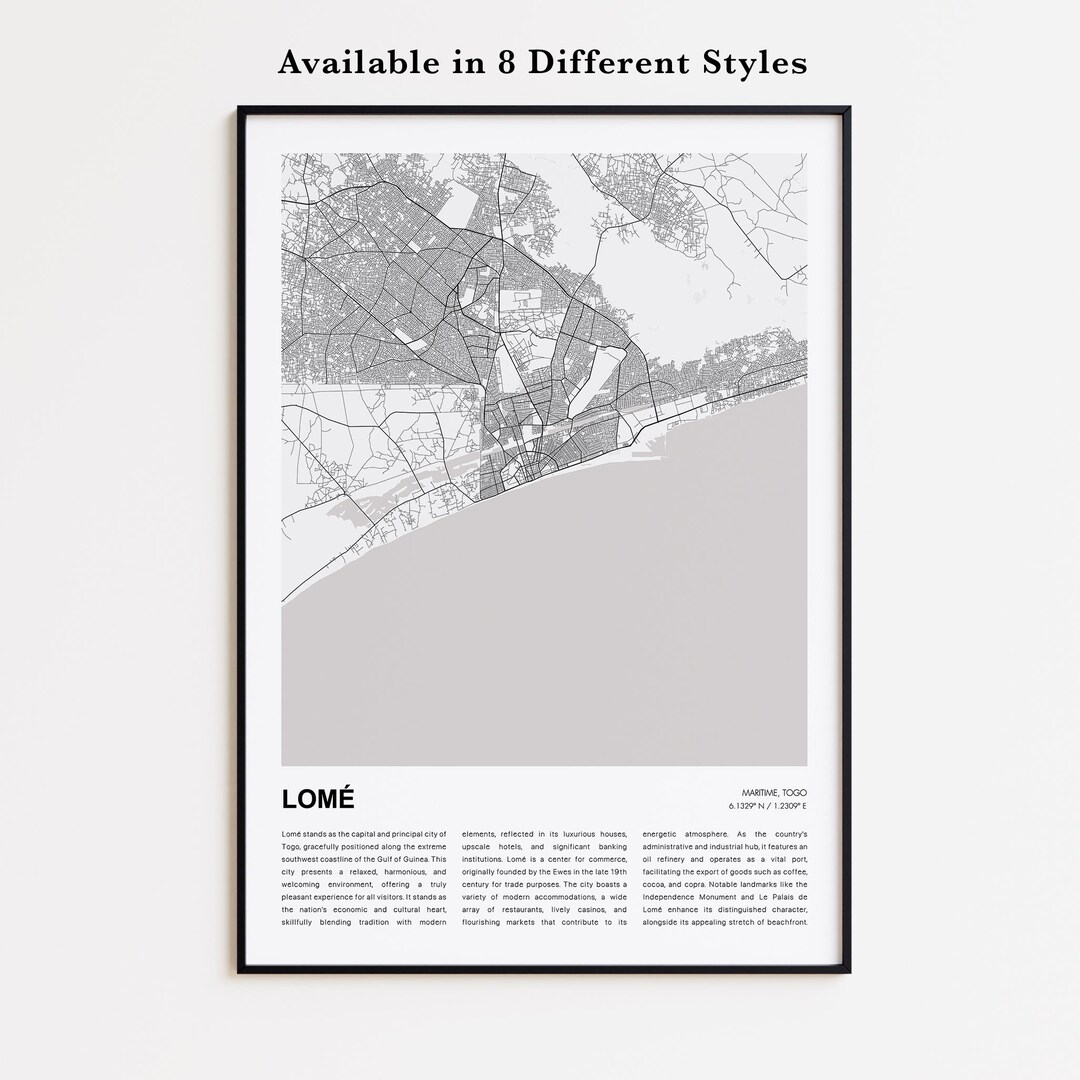 Lomé Map Print, Lomé Travel Map, Lomé Wall Decor Art, Lomé Maritime ...