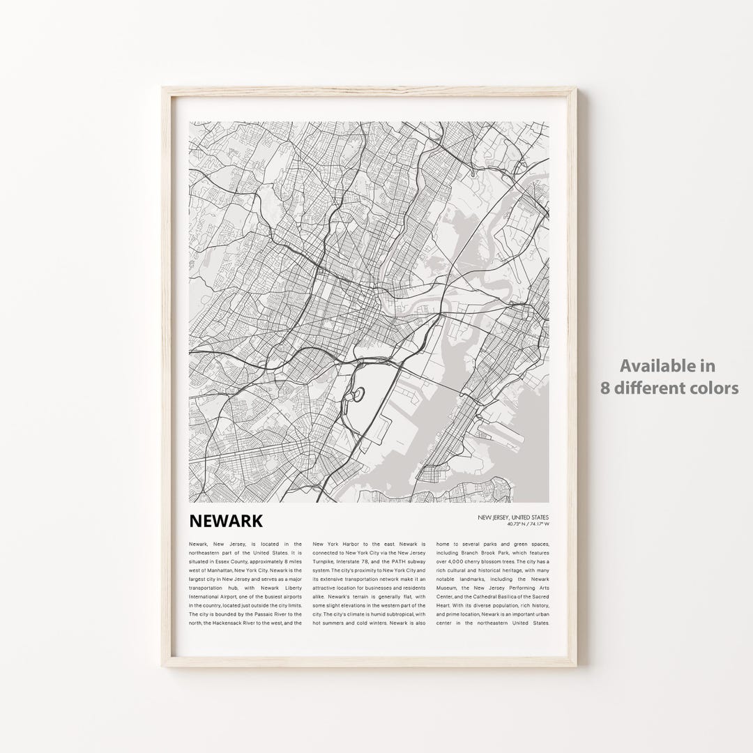 Newark Map Print, Newark Travel Map, Newark Wall Decor Art, Newark New ...