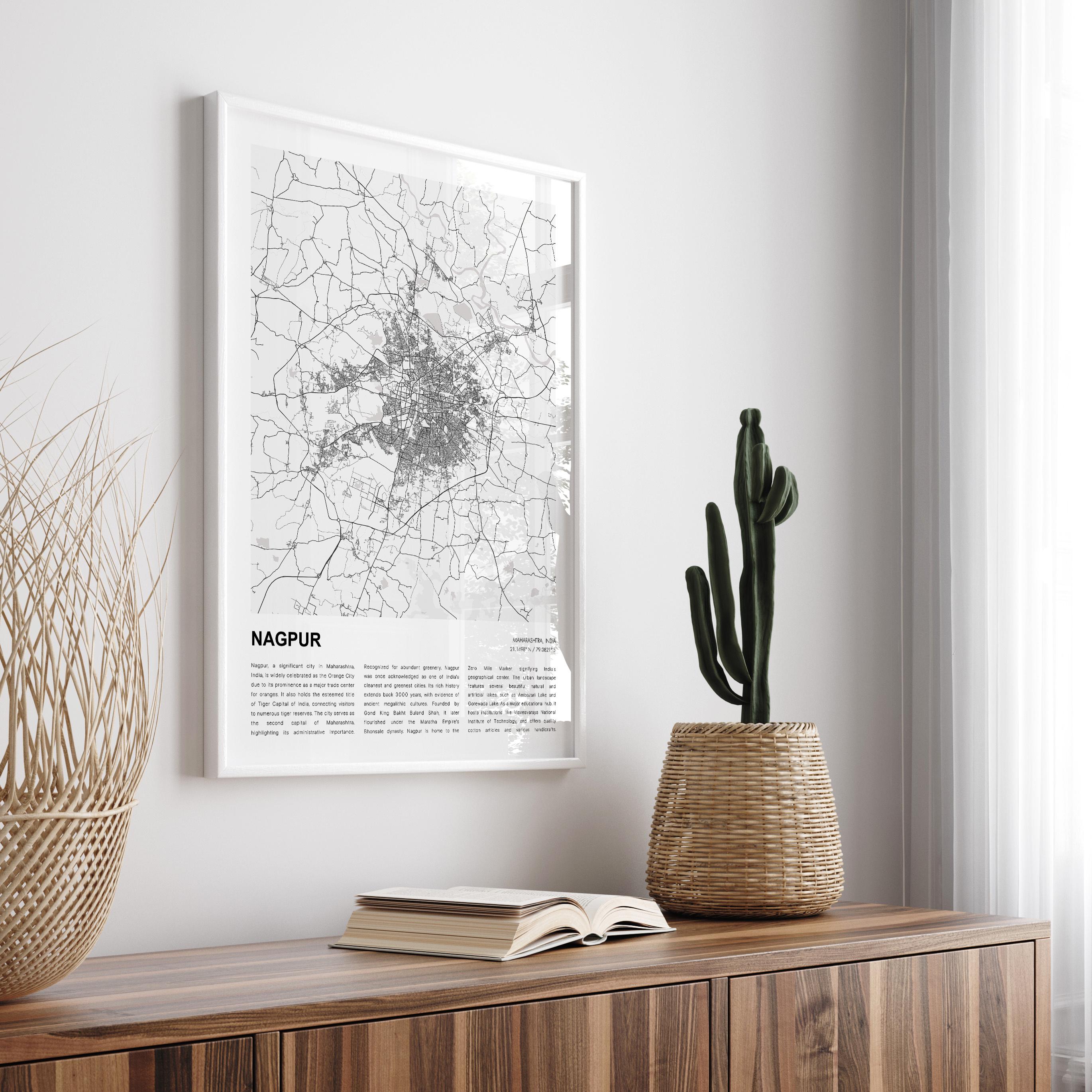 Nagpur Map Print, Nagpur Travel Map, Nagpur Wall Decor Art, Nagpur ...
