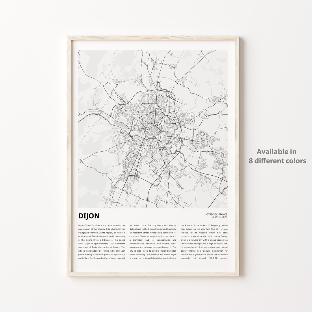 Dijon Map Print, Dijon Travel Map, Dijon Wall Decor Art, Dijon Côte-d ...