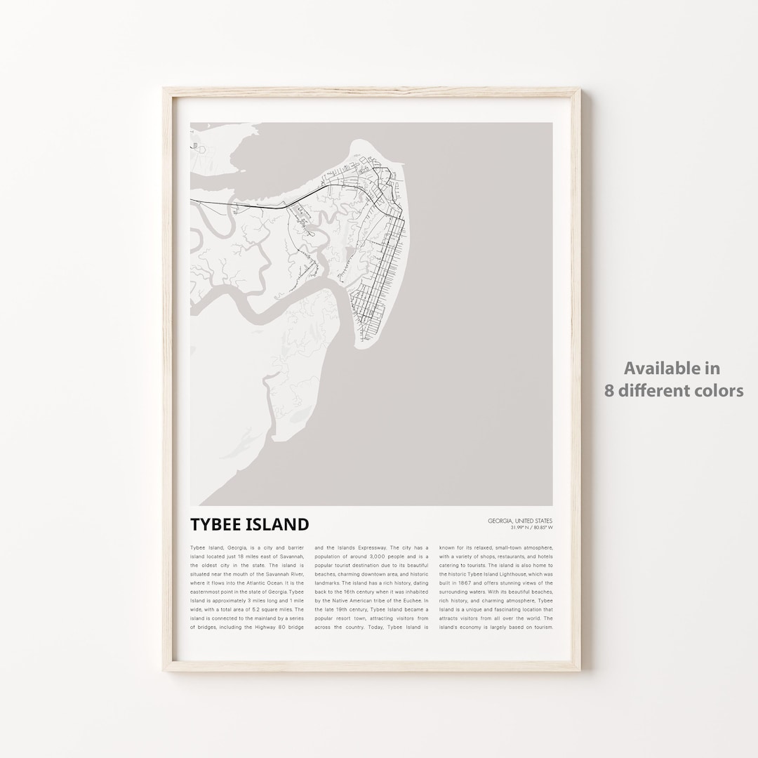 Tybee Island Map Print, Tybee Island Travel Map, Tybee Island Wall ...