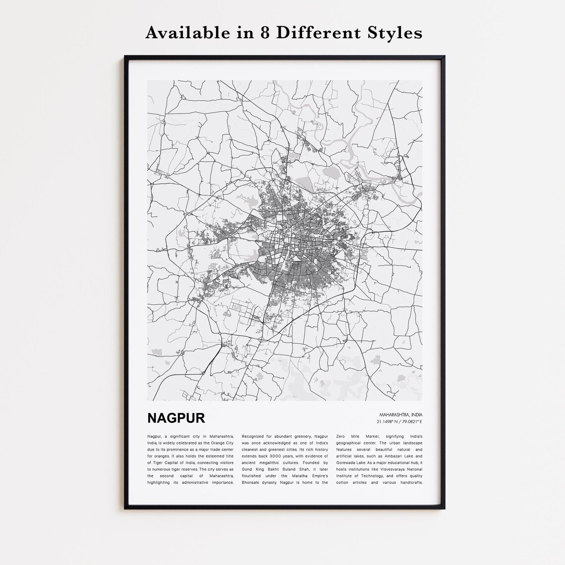 Nagpur Map Print, Nagpur Travel Map, Nagpur Wall Decor Art, Nagpur ...