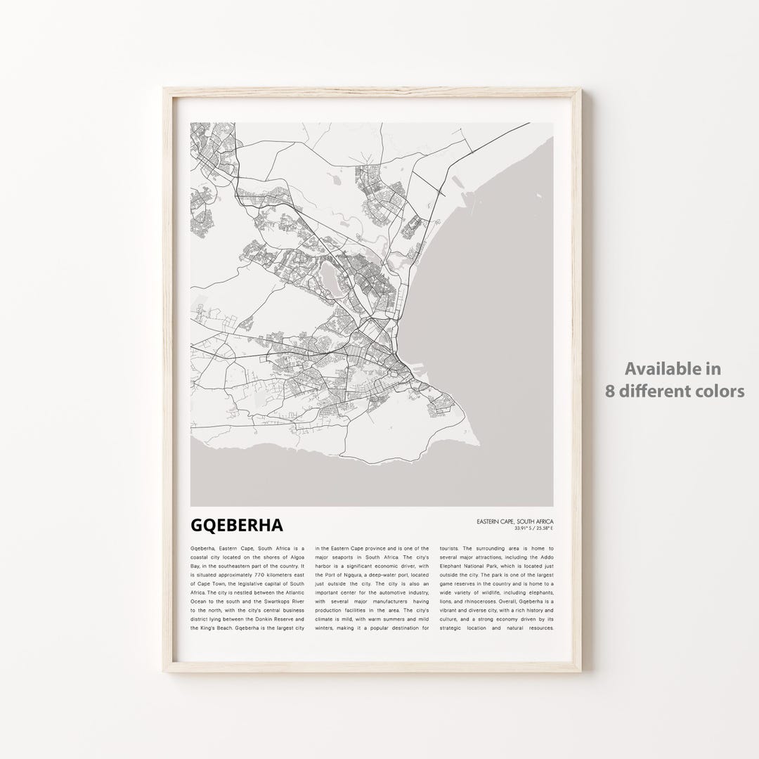 Gqeberha Map Print, Gqeberha Travel Map, Gqeberha Wall Decor Art ...