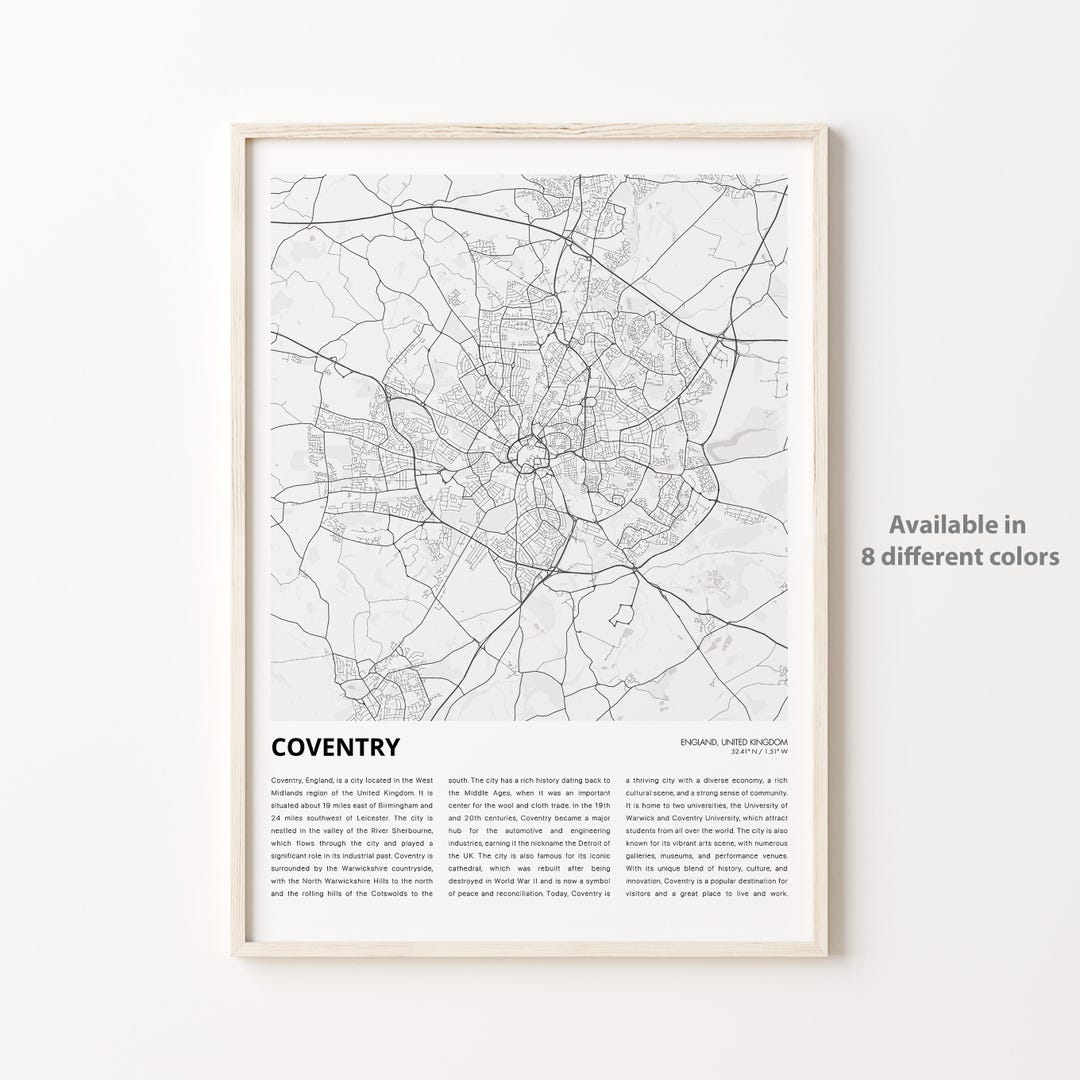 Coventry Map Print, Coventry Travel Map, Coventry Wall Decor Art ...