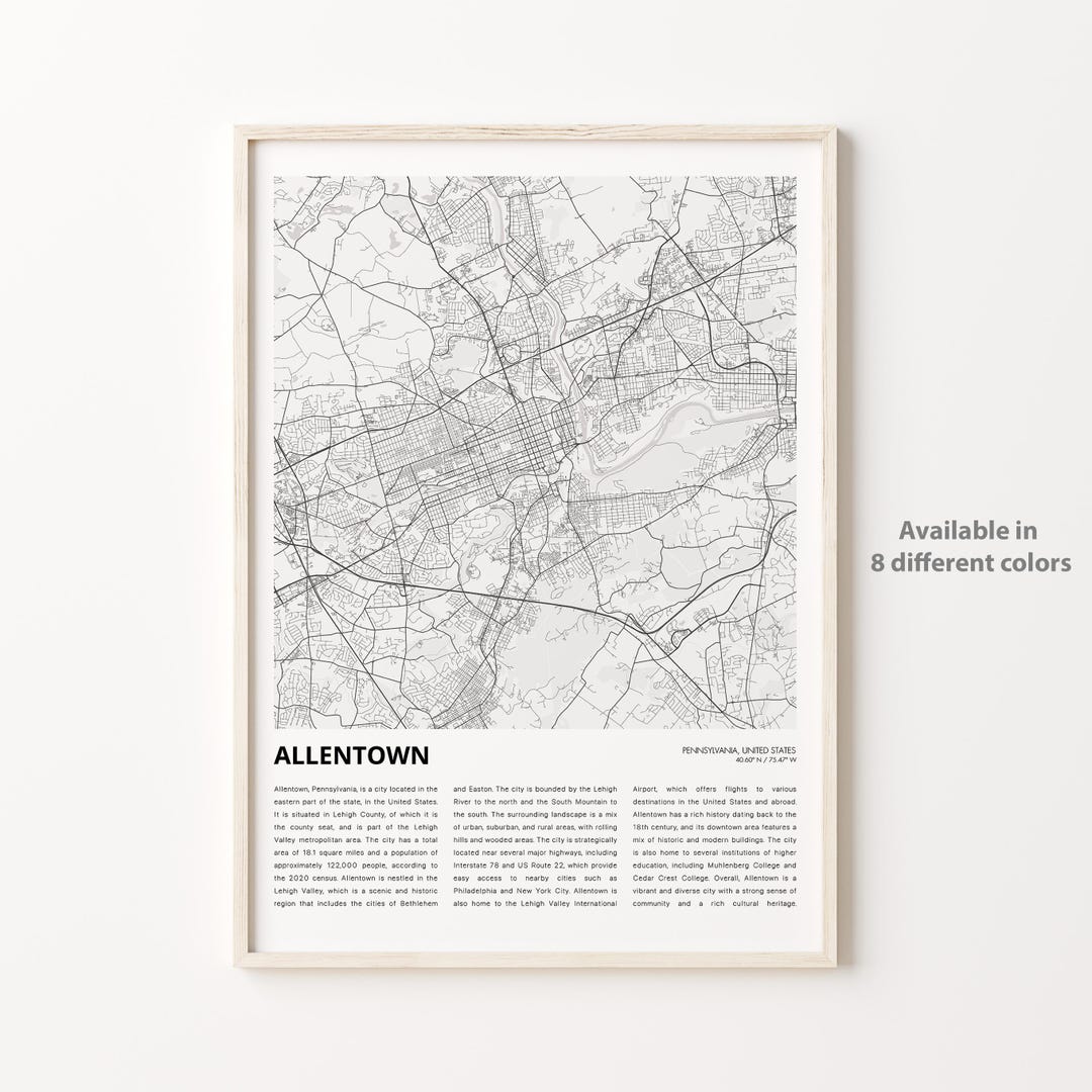 Allentown Map Print, Allentown Travel Map, Allentown Wall Decor Art ...