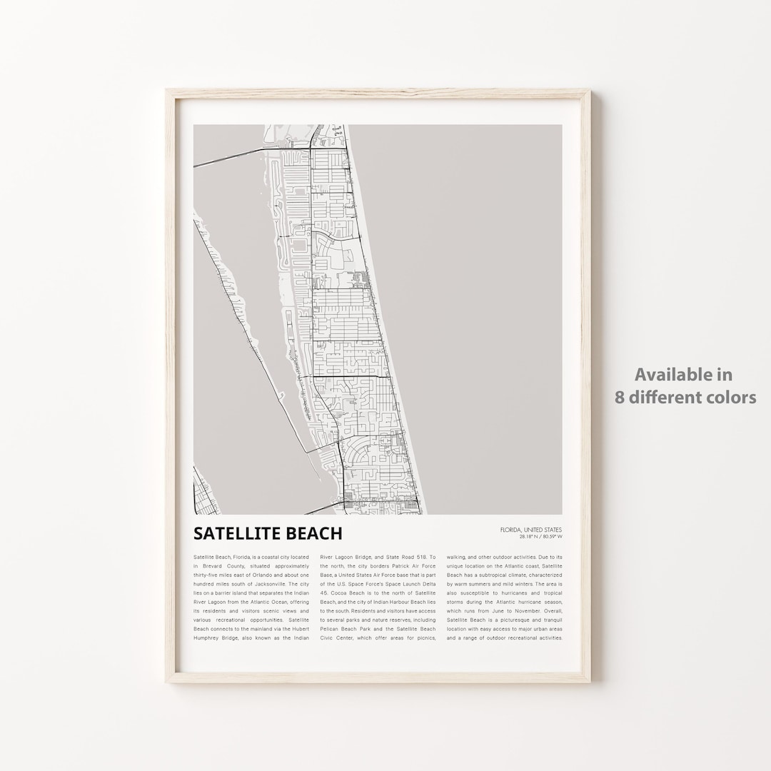 Satellite Beach Map Print, Satellite Beach Travel Map, Satellite Beach ...