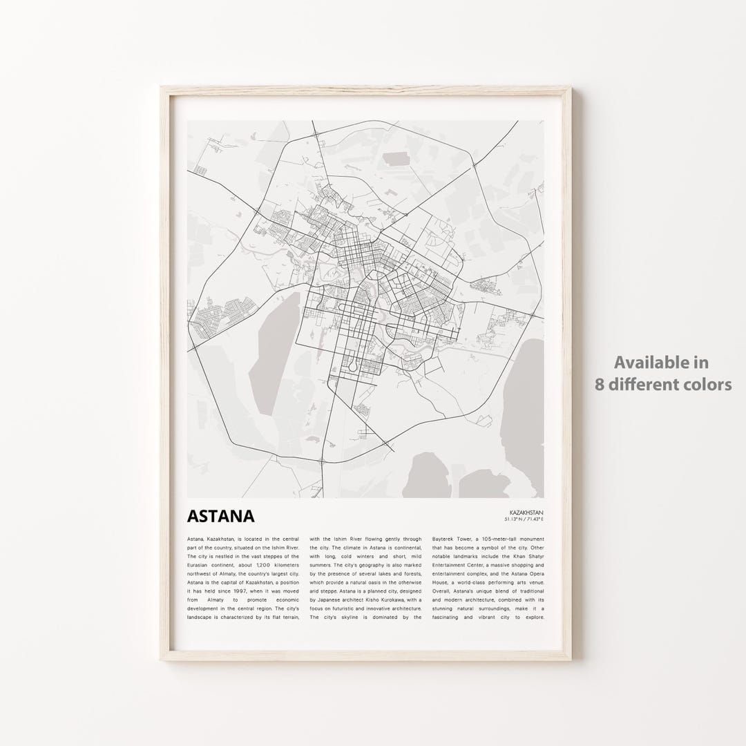 Astana Map Print, Astana Travel Map, Astana Wall Decor Art, Astana ...