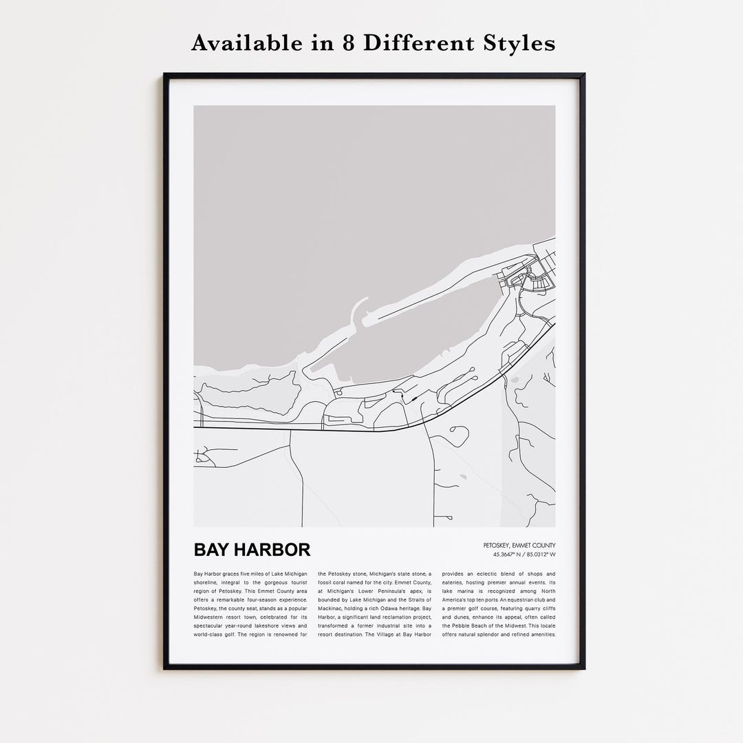 Bay Harbor Map Print, Bay Harbor Travel Map, Bay Harbor Wall Decor Art ...