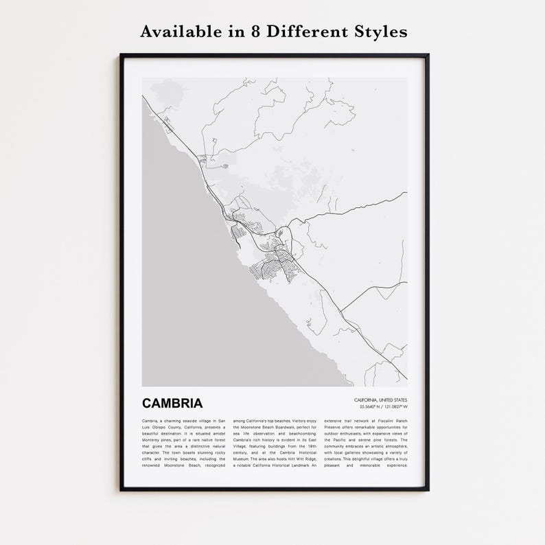 Cambria Map Print, Cambria Travel Map, Cambria Wall Decor Art, Cambria ...