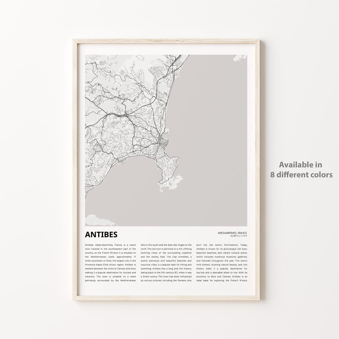 Antibes Map Print, Antibes Travel Map, Antibes Wall Decor Art, Antibes ...
