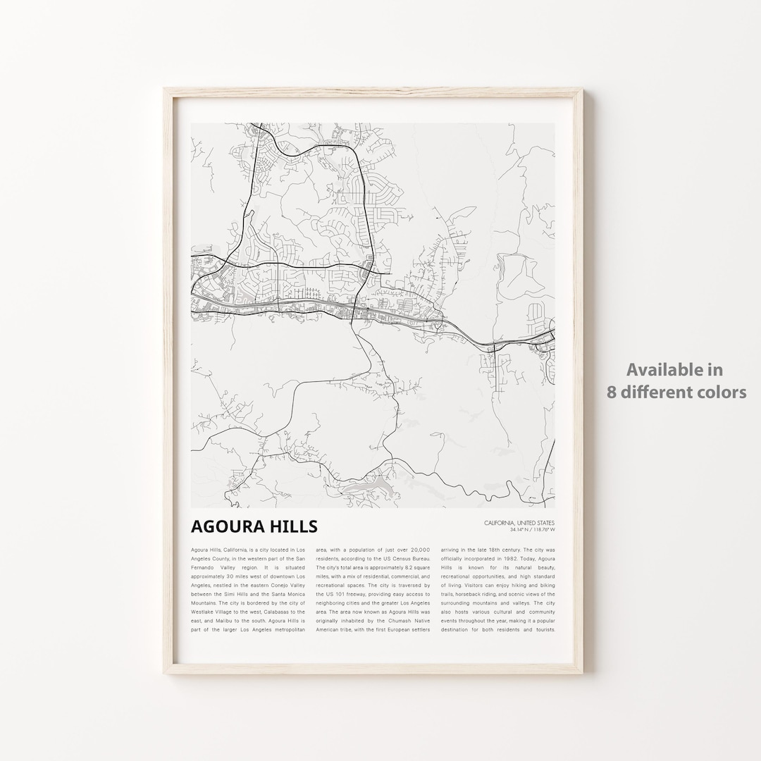 Agoura Hills Map Print, Agoura Hills Travel Map, Agoura Hills Wall ...