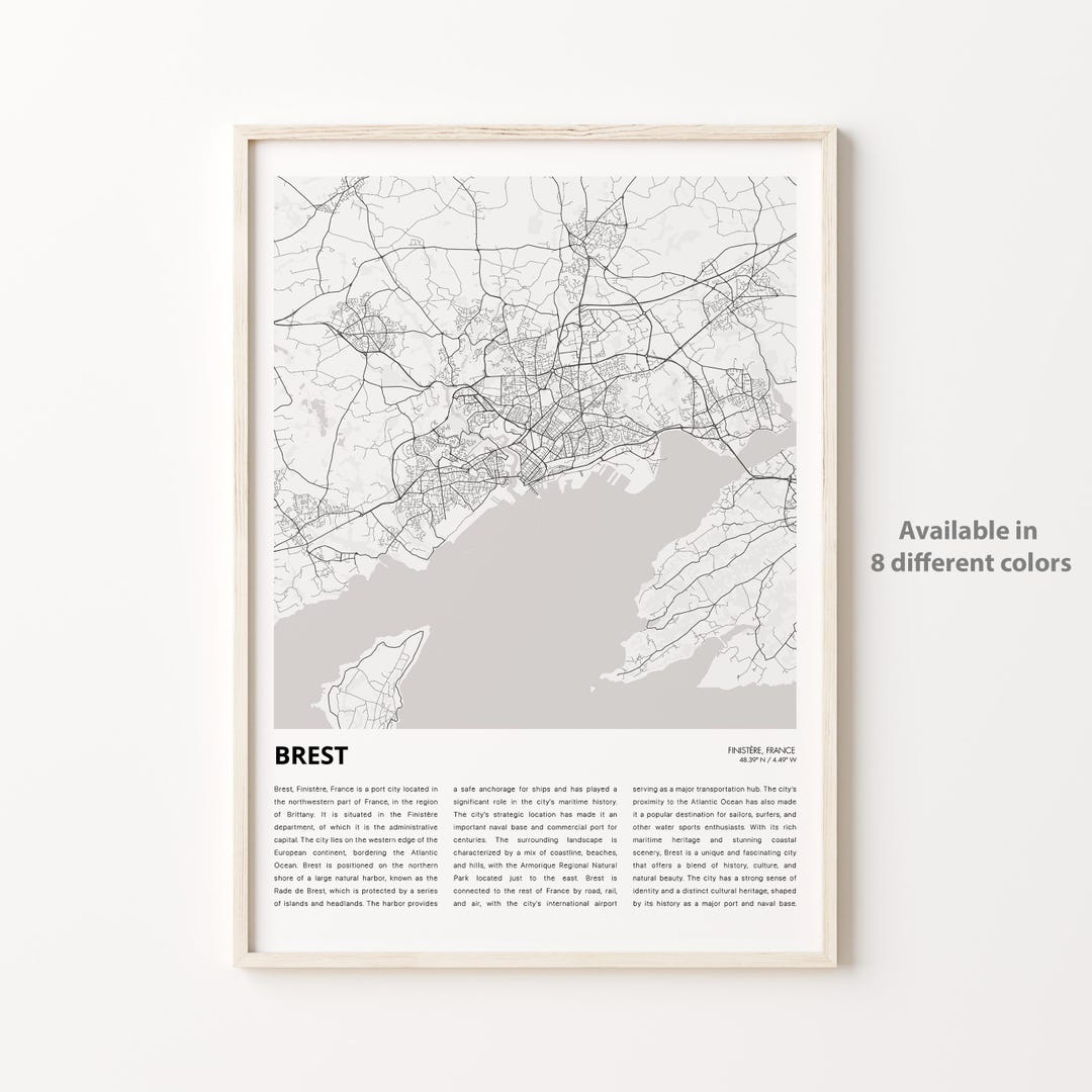 Brest Map Print, Brest Travel Map, Brest Wall Decor Art, Brest ...