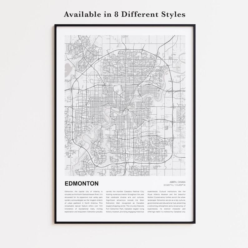 Mapa impreso de Edmonton, Mapa turístico de Edmonton, Arte decorativo ...