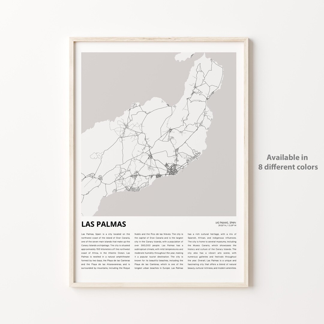 Las Palmas Map Print, Las Palmas Travel Map, Las Palmas Wall Decor Art ...