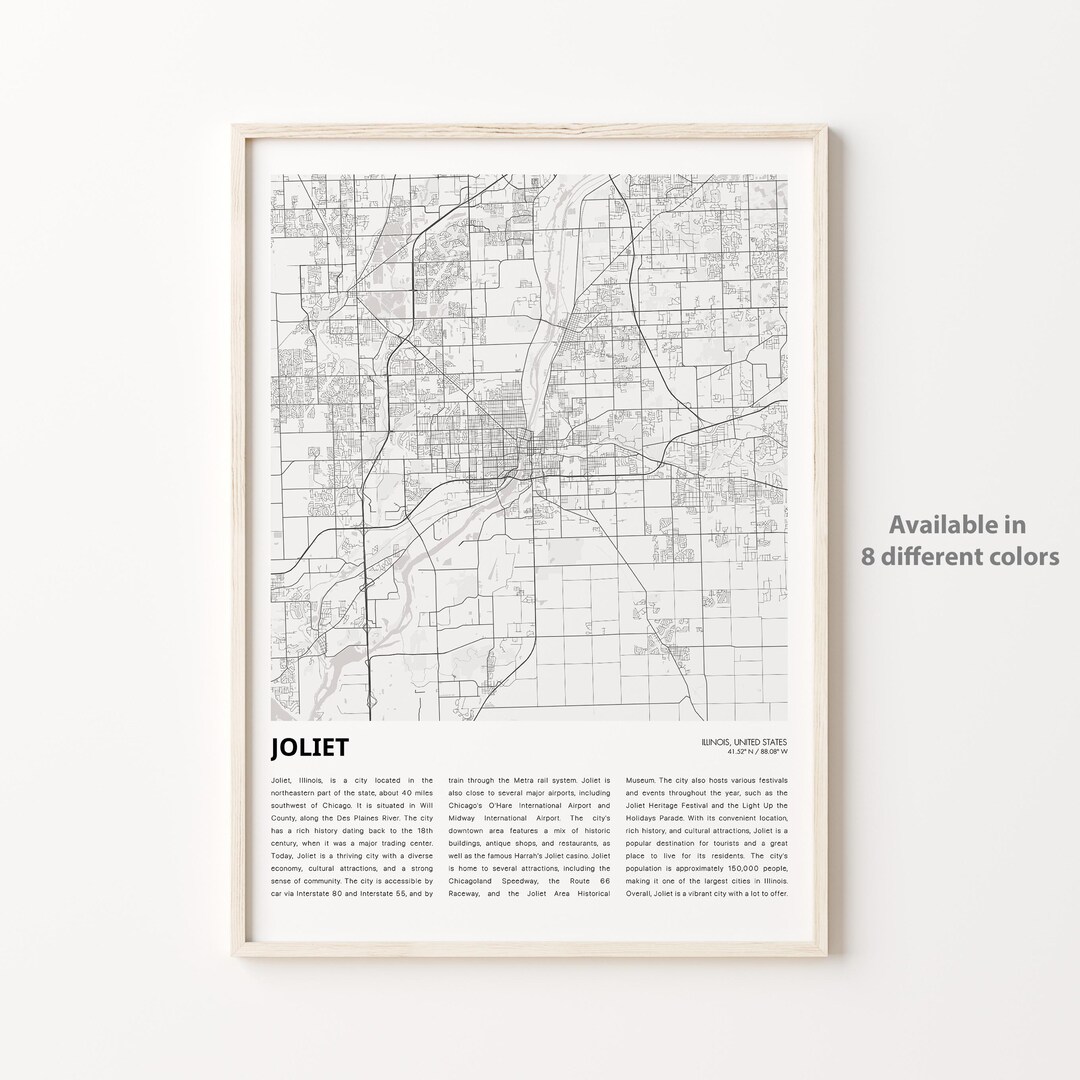 Joliet Map Print, Joliet Travel Map, Joliet Wall Decor Art, Joliet ...