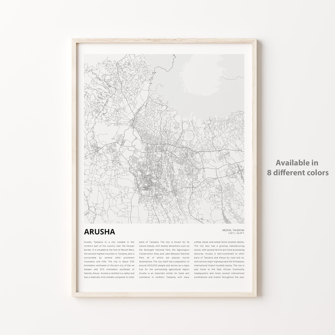 Arusha Map Print, Arusha Travel Map, Arusha Wall Decor Art, Arusha ...
