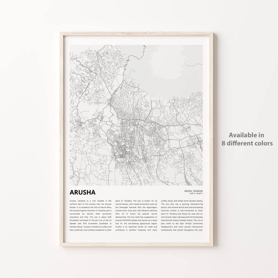 Arusha Map Print, Arusha Travel Map, Arusha Wall Decor Art, Arusha ...