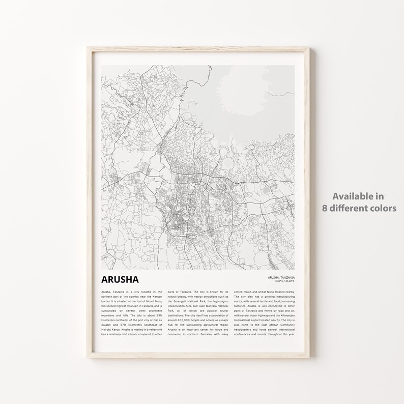 Arusha Map Print, Arusha Travel Map, Arusha Wall Decor Art, Arusha ...