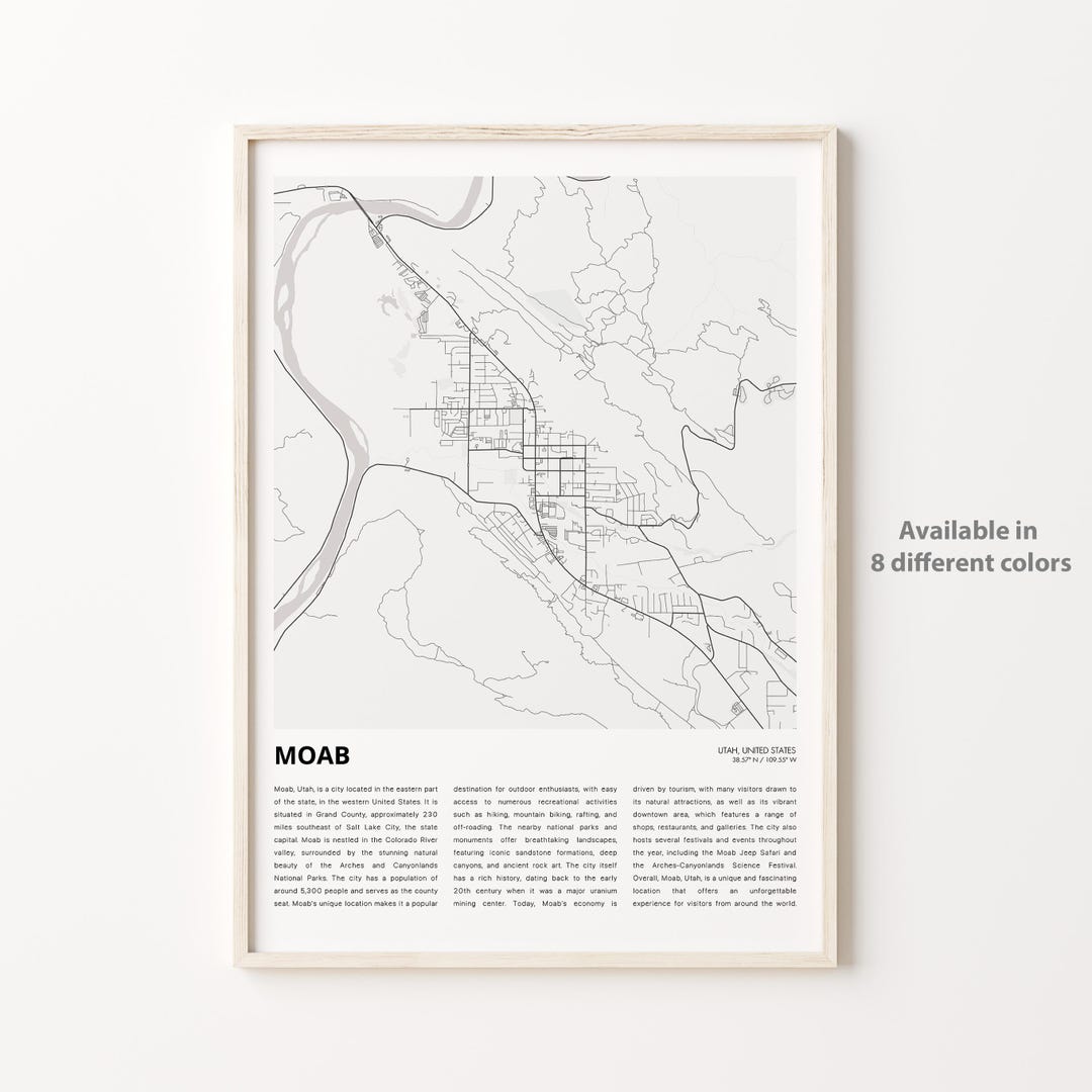 Moab Map Print, Moab Travel Map, Moab Wall Decor Art, Moab Utah ...