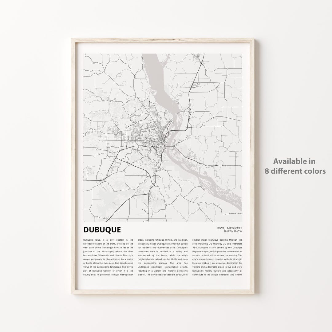 Dubuque Map Print, Dubuque Travel Map, Dubuque Wall Decor Art, Dubuque ...