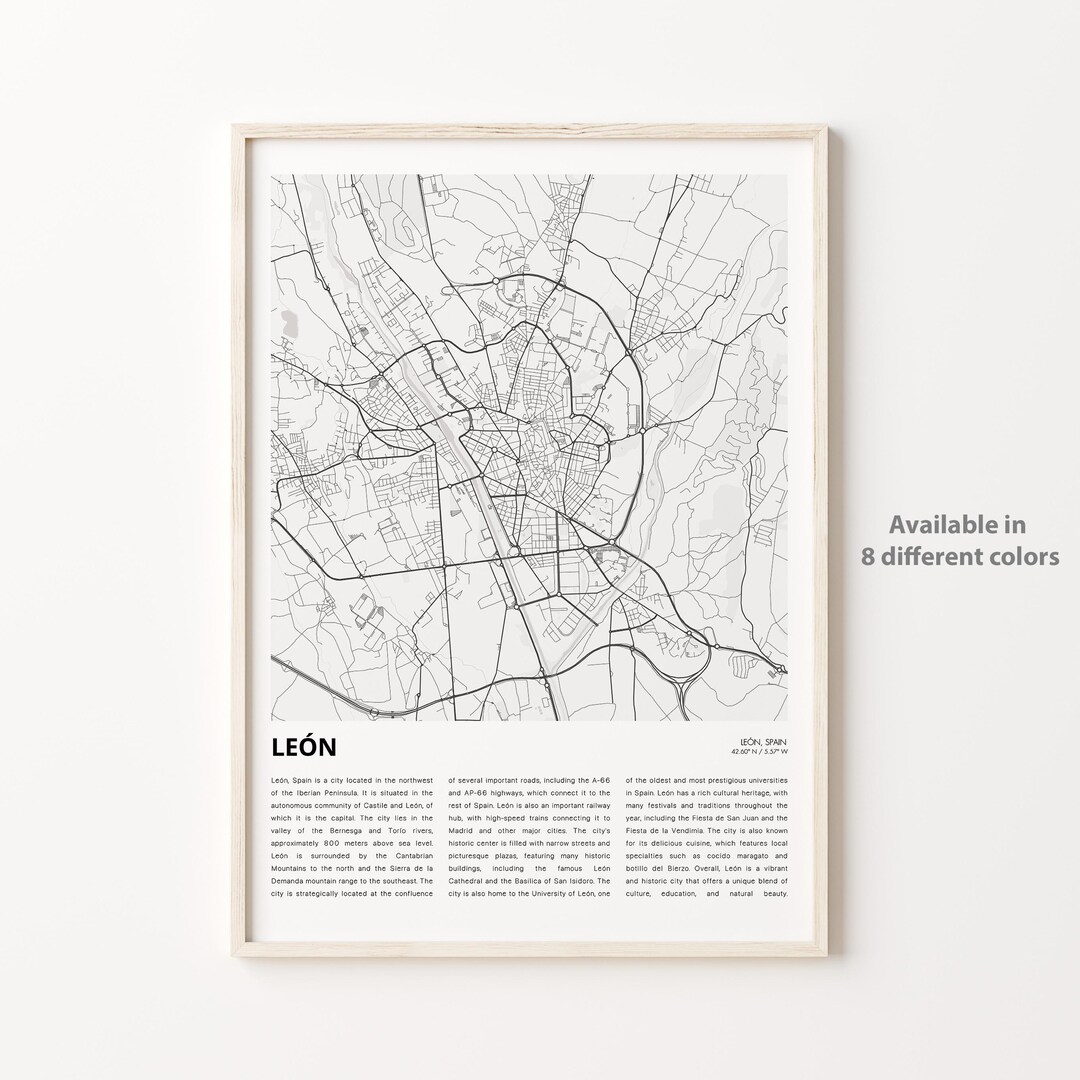 León Map Print, León Travel Map, León Wall Decor Art, León León ...