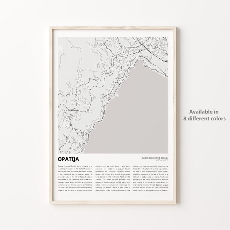 Opatija Map Print, Opatija Travel Map, Opatija Wall Decor Art, Opatija ...