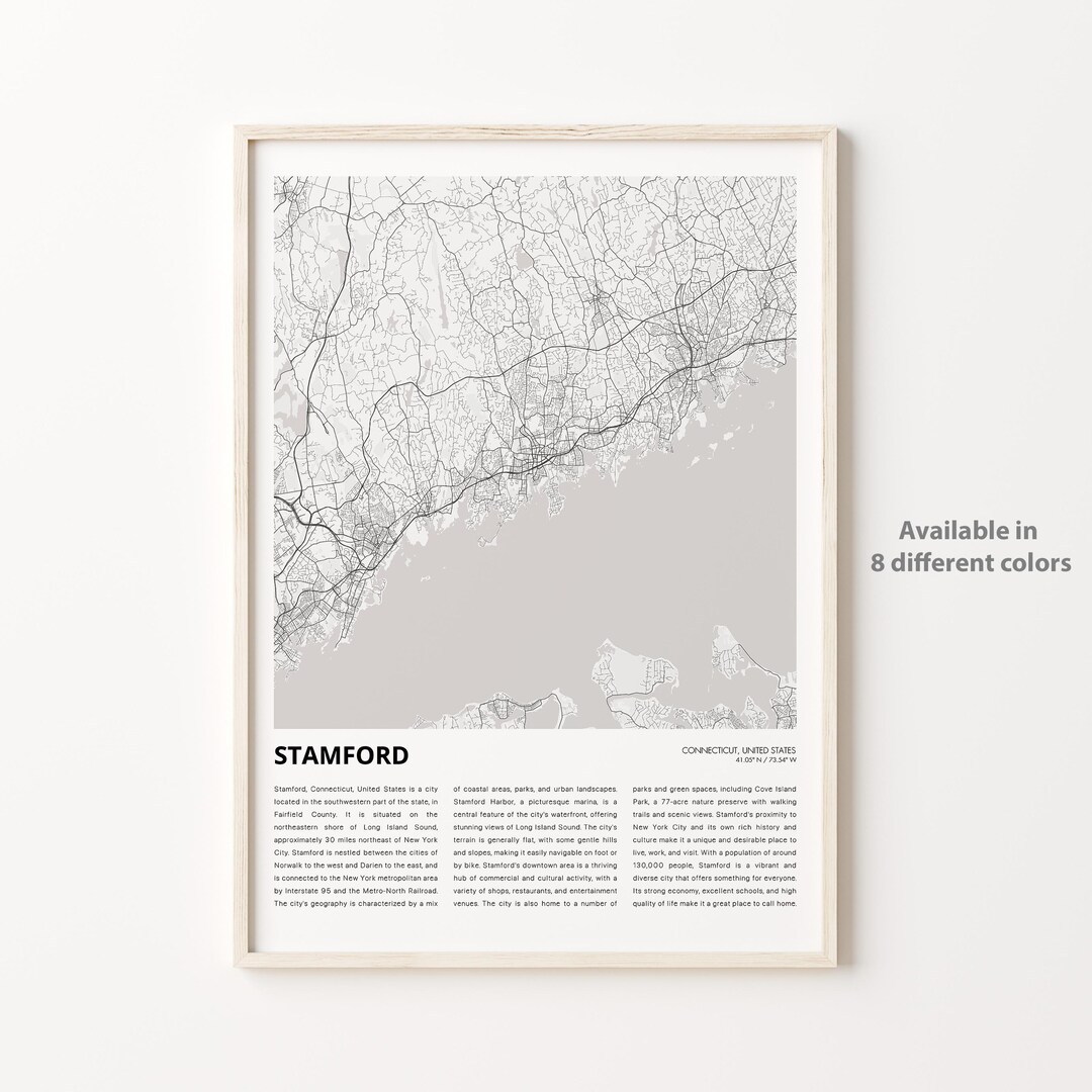 Stamford Map Print, Stamford Travel Map, Stamford Wall Decor Art ...