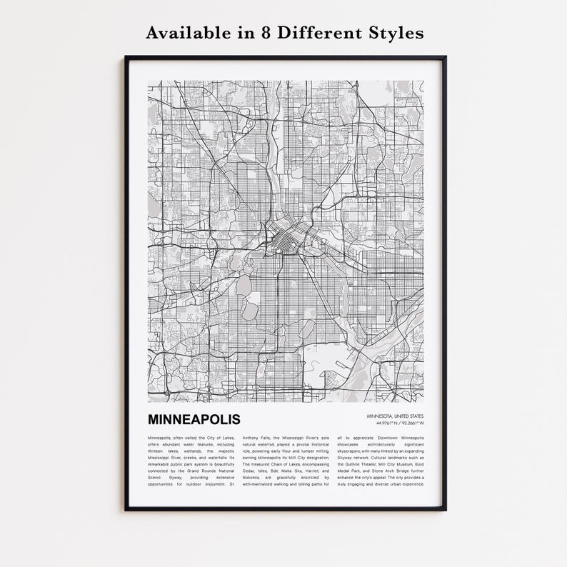 Minneapolis Map Print, Minneapolis Travel Map, Minneapolis Wall Decor ...