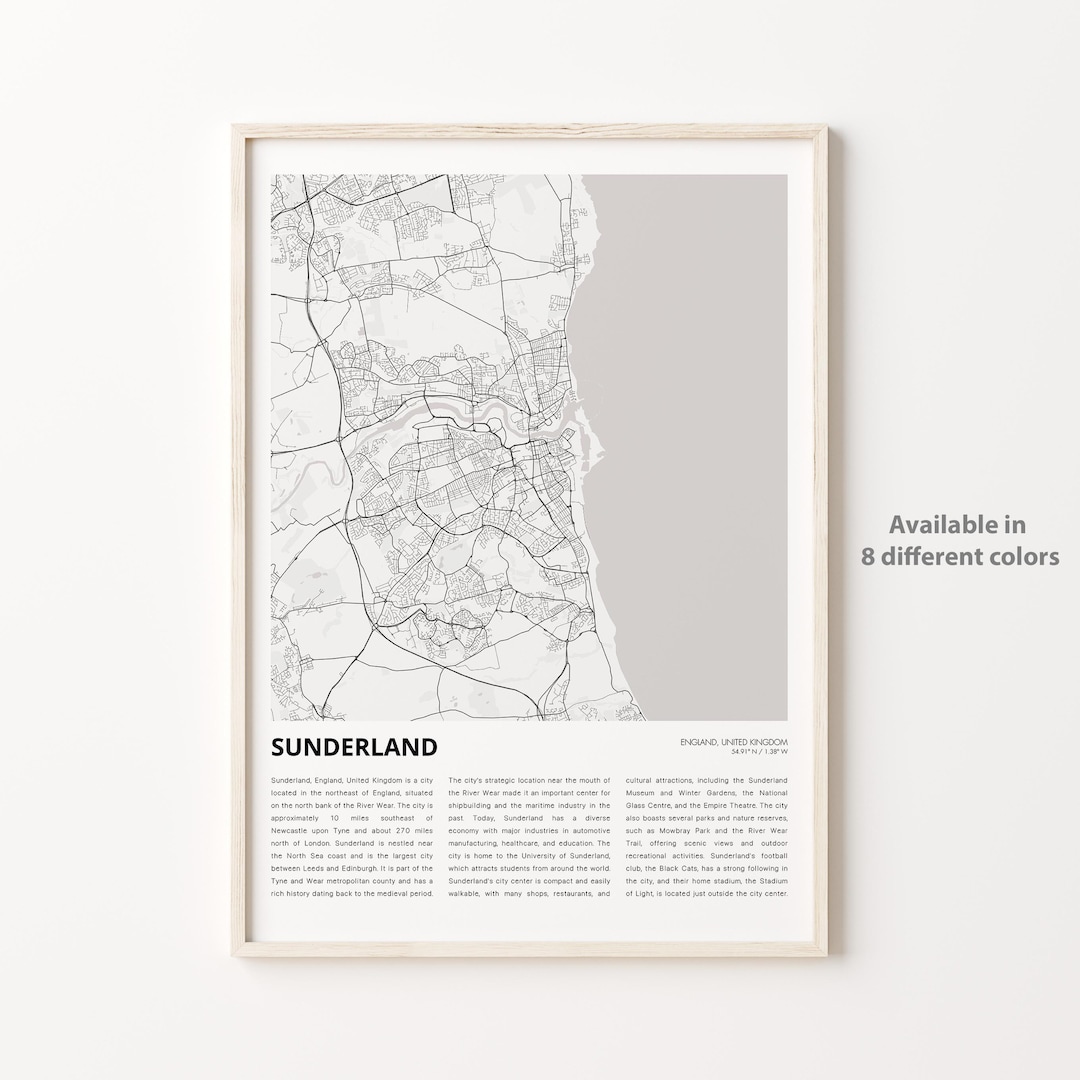 Sunderland Map Print, Sunderland Travel Map, Sunderland Wall Decor Art ...