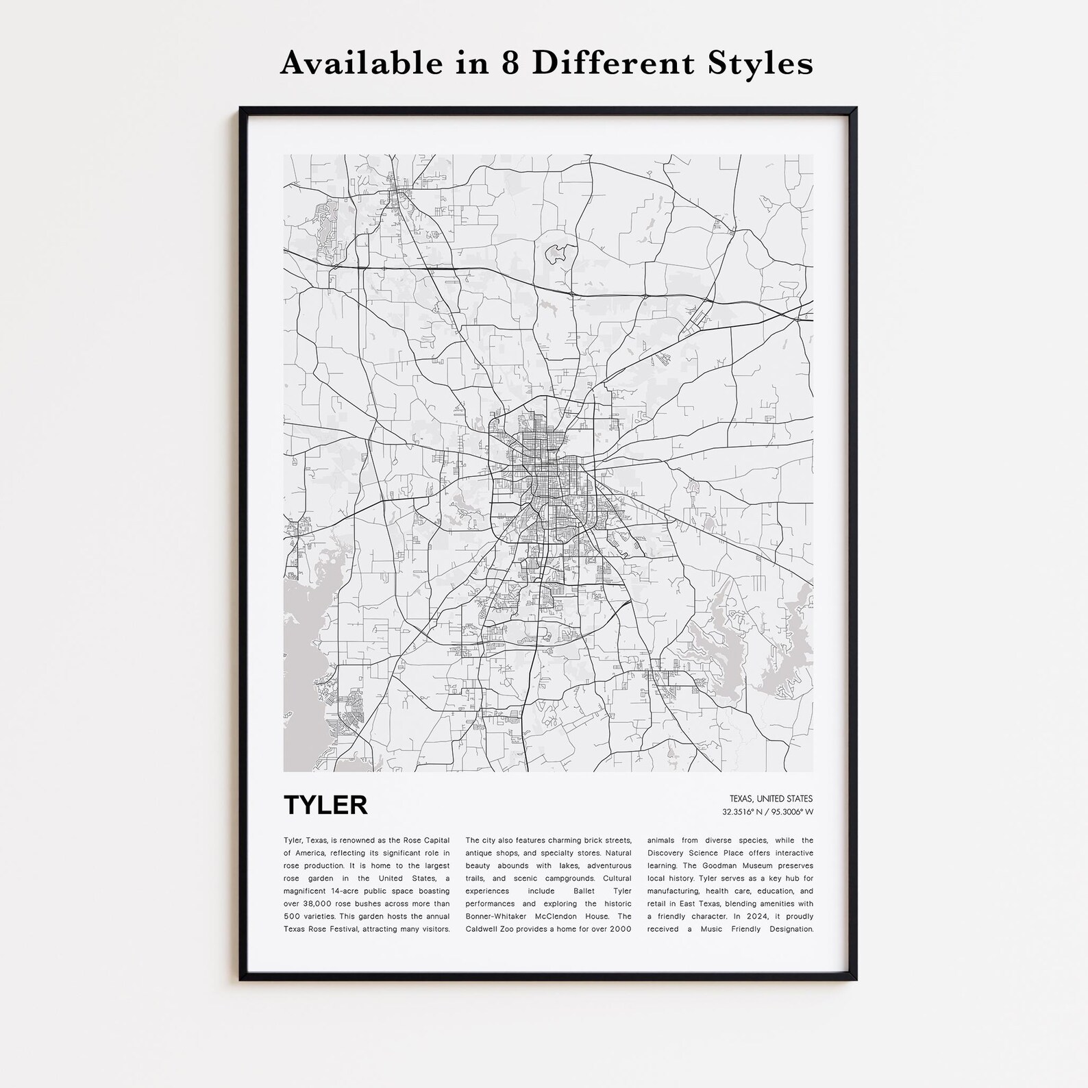 Tyler Map Print, Tyler Travel Map, Tyler Wall Decor Art, Tyler Texas ...
