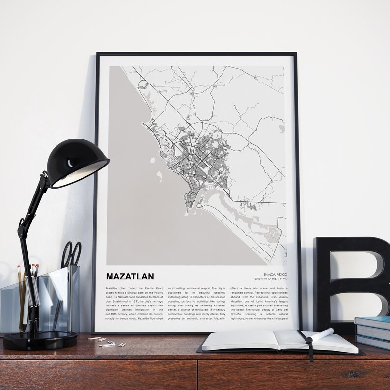 Mazatlan Map Print, Mazatlan Travel Map, Mazatlan Wall Decor Art ...