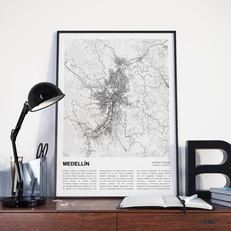 Medellín Map Print, Medellín Travel Map, Medellín Wall Decor Art ...