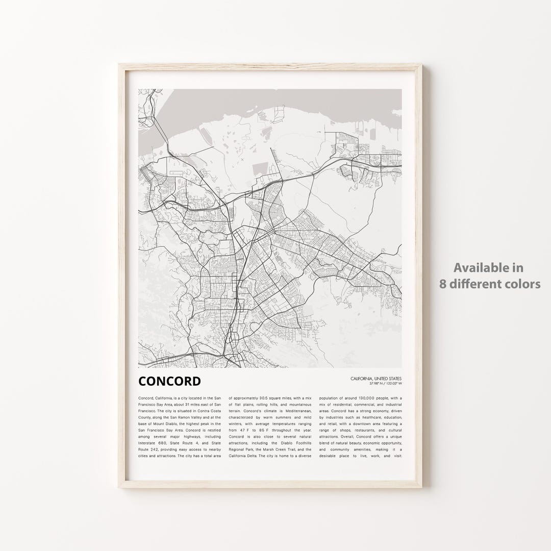 Concord Map Print, Concord Travel Map, Concord Wall Decor Art, Concord ...