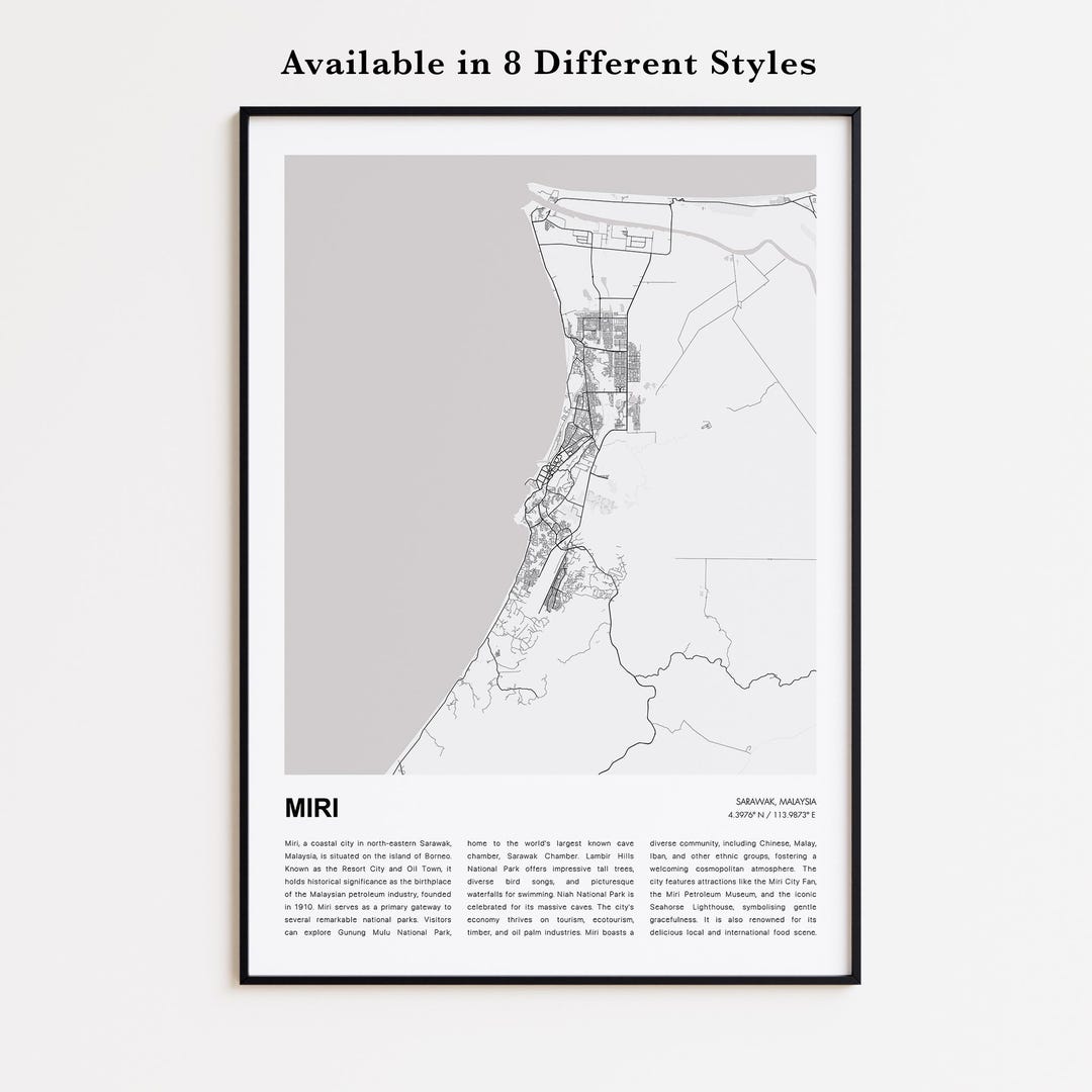 Miri Map Print, Miri Travel Map, Miri Wall Decor Art, Miri Sarawak ...
